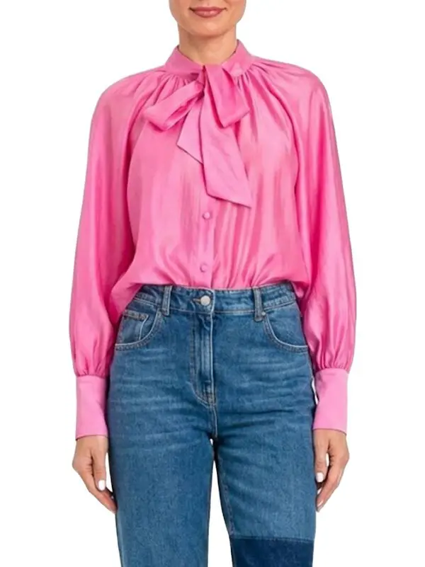 TWINSET Satin Shirt With Pussybow Collar - Pink
