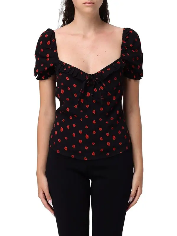 MAR DE MARGARITAS White Floral Print Viscose Crêpe V-neck Top - Black
