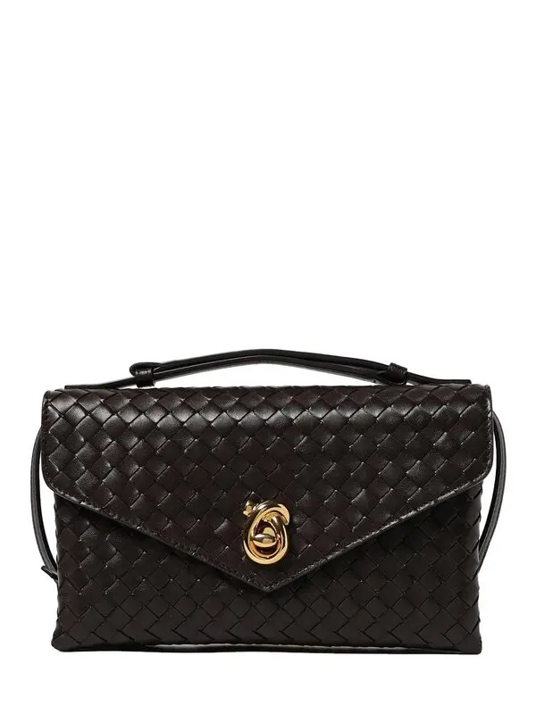 Bottega Veneta Woven Leather Turn Lock Handbag - Brown