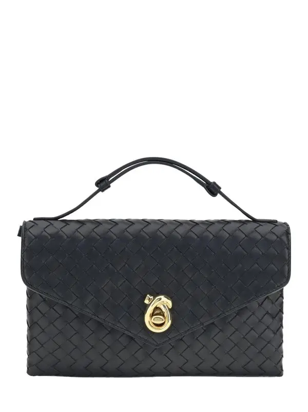 Bottega Veneta Woven Leather Turn Lock Handbag - Navy