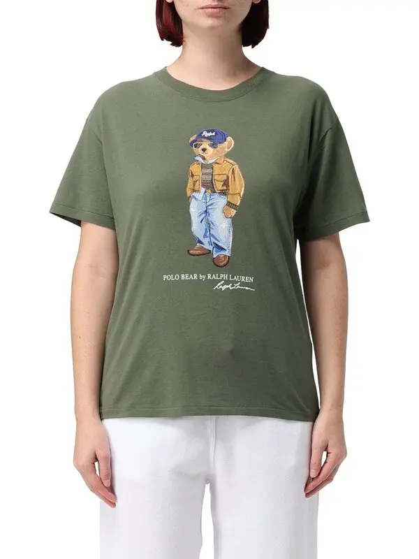 Polo Ralph Lauren Slim Fit Cotton T-shirt With Teddy Bear Print - Olive