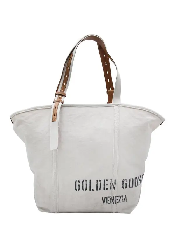GOLDEN GOOSE Canvas Tote Bag With Leather Straps - Beige
