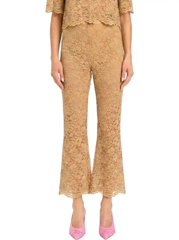 TWINSET Lace Cropped Flare Trousers - Beige