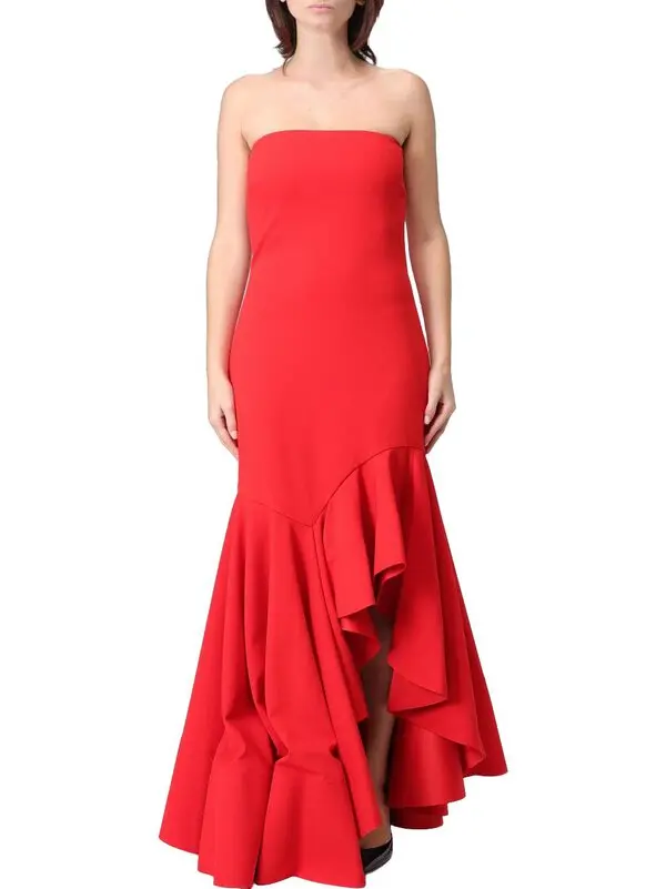 Solace London Strapless High-low Ruffled Gown - Red