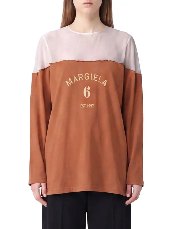 MAISON MARGIELA Cotton Jersey Long Sleeve T-shirt With Logo - Brown