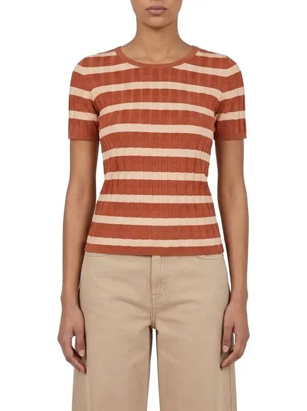 ROBERTO COLLINA Striped Viscose Knit Sweater - Nude