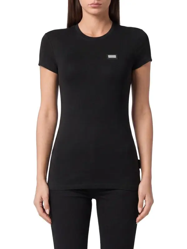Philipp Plein Slim Fit Stretch Cotton T-shirt With Crew Neck And Logo - Black
