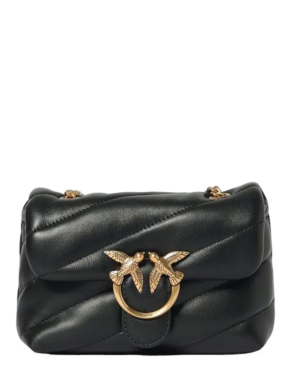 Pinko Quilted Leather Mini Bag With Gold Tone Embellishment - Black