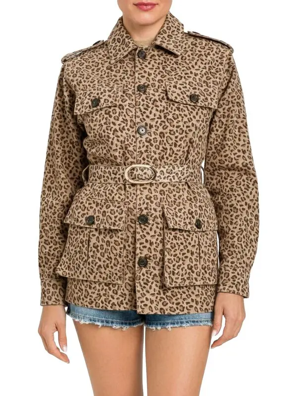 TWINSET Animal Print Cotton Safari Jacket - Coffee