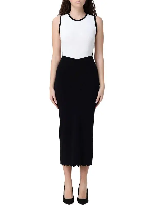 TWINSET Bi-color Sheath Midi Dress In Viscose Blend - Black