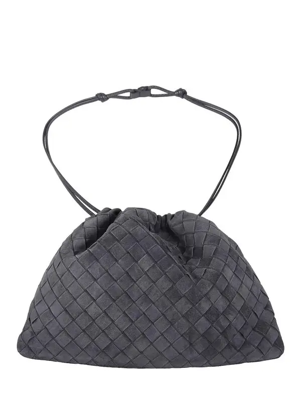 Bottega Veneta Woven Suede Drawstring Pouch - Grey