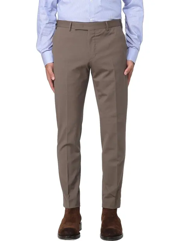 PT TORINO Slim Fit Trousers In Virgin Wool With An Off-center Closure - Burnt