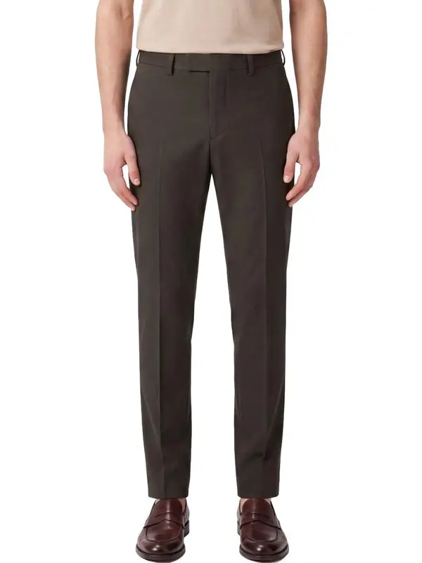PT TORINO Slim Fit Virgin Wool Trousers With Off-centre Closure - Dark