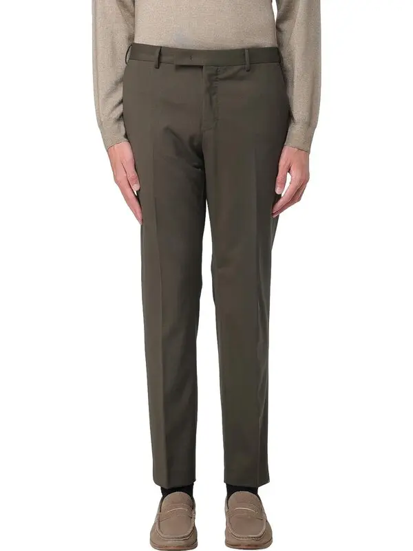 PT TORINO Slim Fit Trousers In Virgin Wool With An Off-center Closure - Grass Green