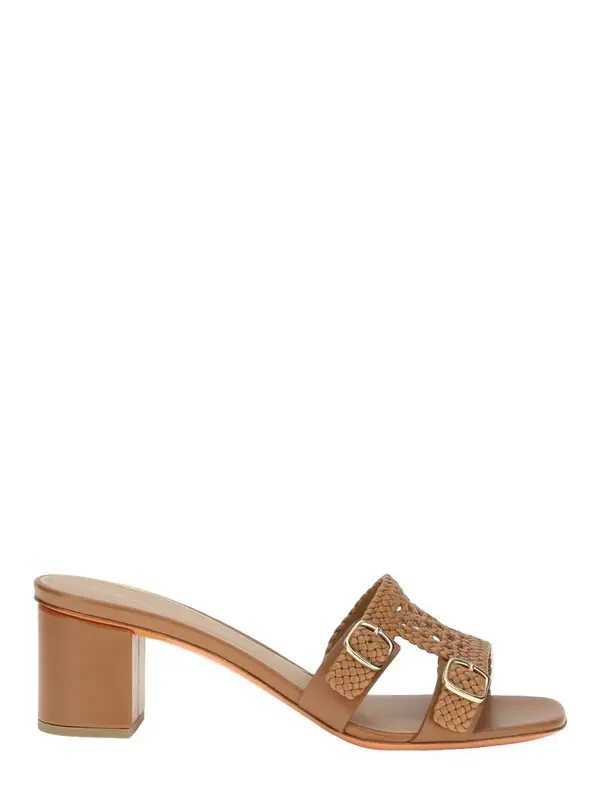 Santoni Woven Leather Mules With Buckle Detail - Brown