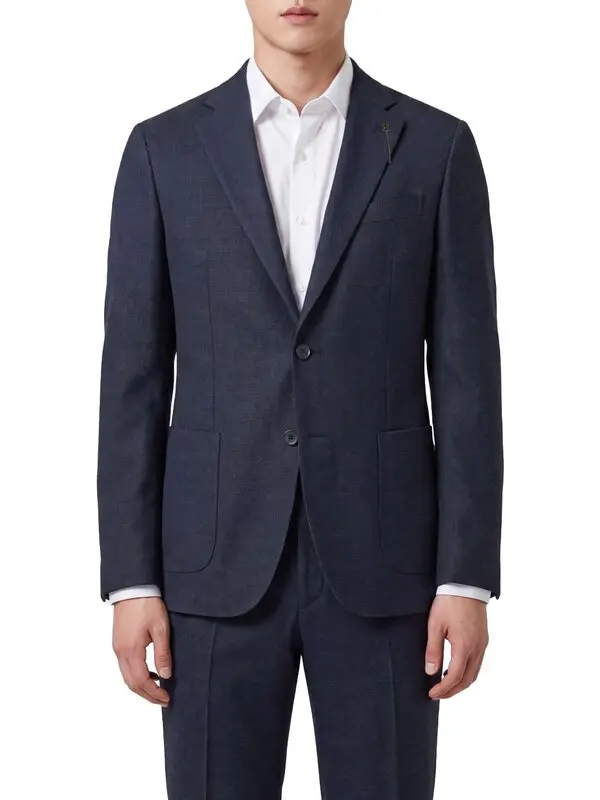 SANTANIELLO Single-breasted Wool Blend Blazer - Blue