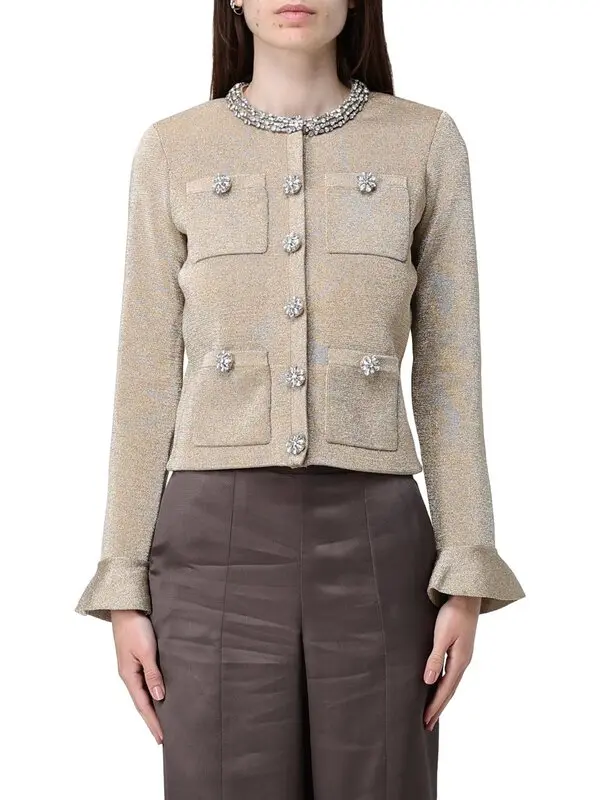 SELF-PORTRAIT Lurex Cardigan With Crystal Embellishments - Gold