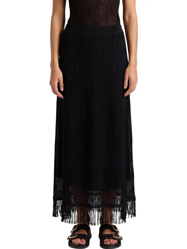 Momoni Viscose Blend Lurex Knit Maxi Skirt - Black