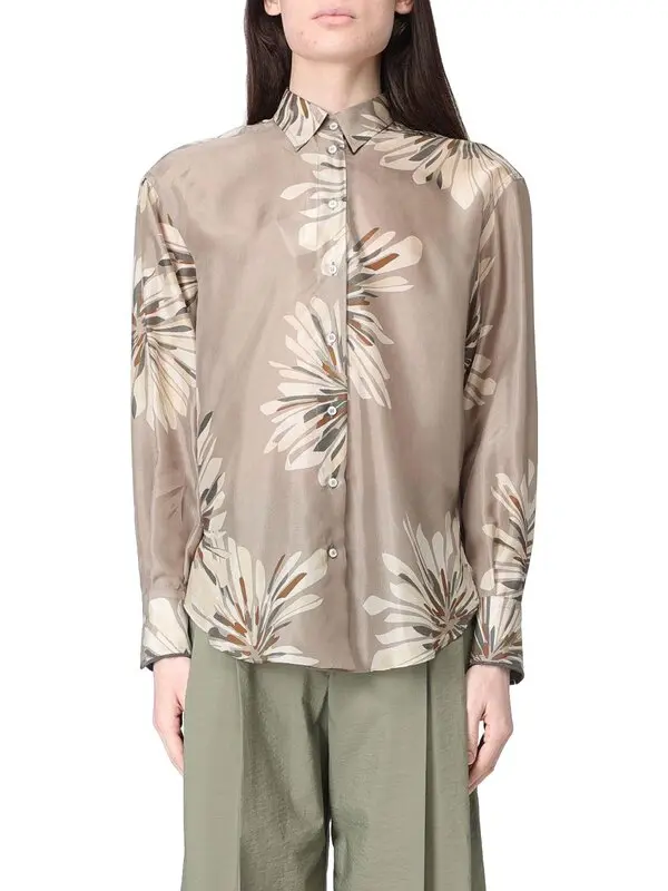 Brunello Cucinelli Floral Print Silk Shirt - Green