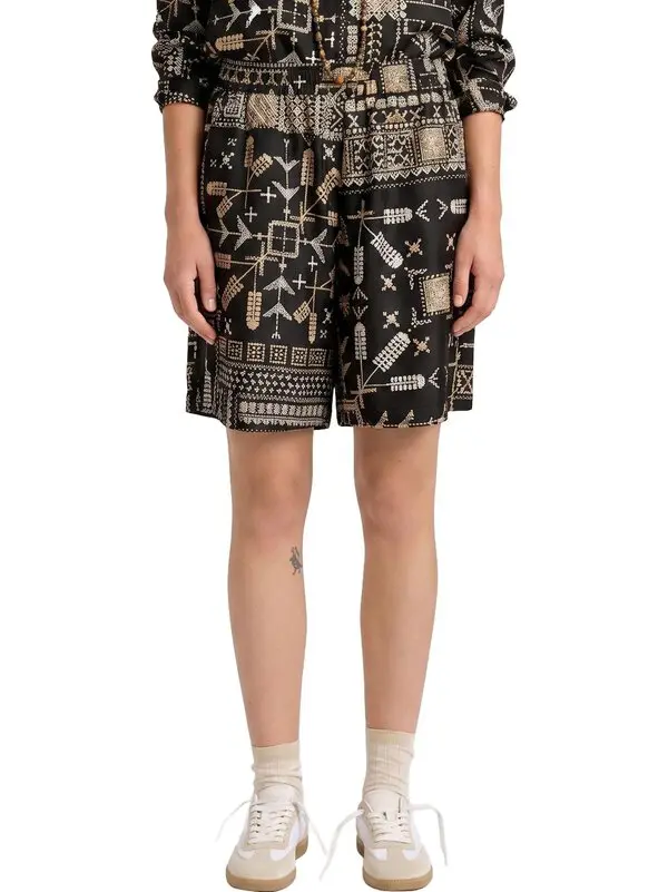 Momoni Printed Silk Shorts - Black