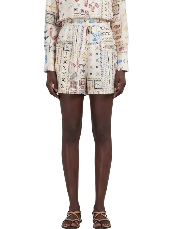 Momoni Printed Silk Shorts - Ivory