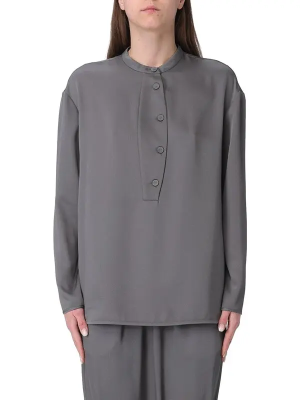 Emporio Armani Mandarin Collar Button-up Top - Silver