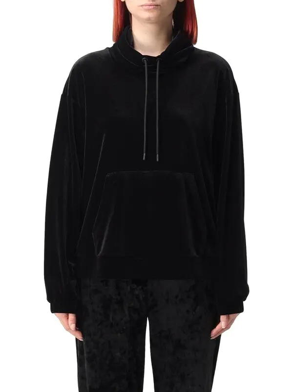 Emporio Armani Velvet Pullover With Drawstring Hood - Black