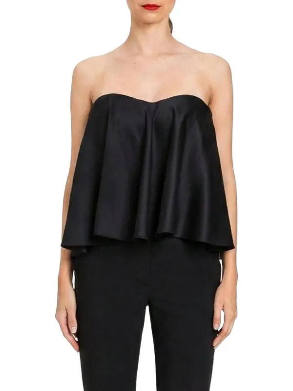 TWINSET Satin Off-the-shoulder Sweetheart Neckline Evening Top - Black