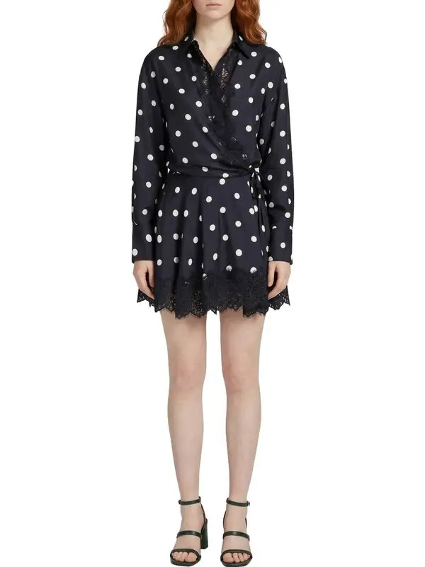 Sportmax Polka Dot Silk Wrap Dress With Lace Detail - Black