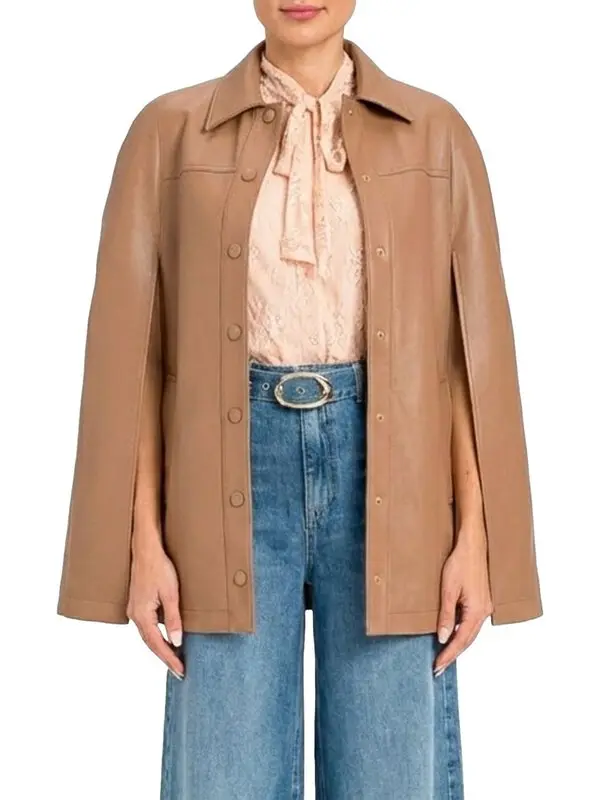 TWINSET Leather Cape Jacket - Camel
