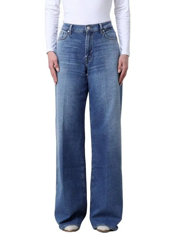 7 For All Mankind Wide Leg Cotton Denim Jeans - Blue