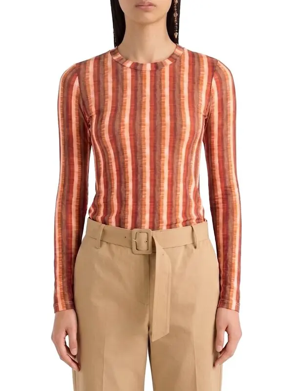 Momoni Striped Stretch Technical Fabric Long-sleeve Top - Orange