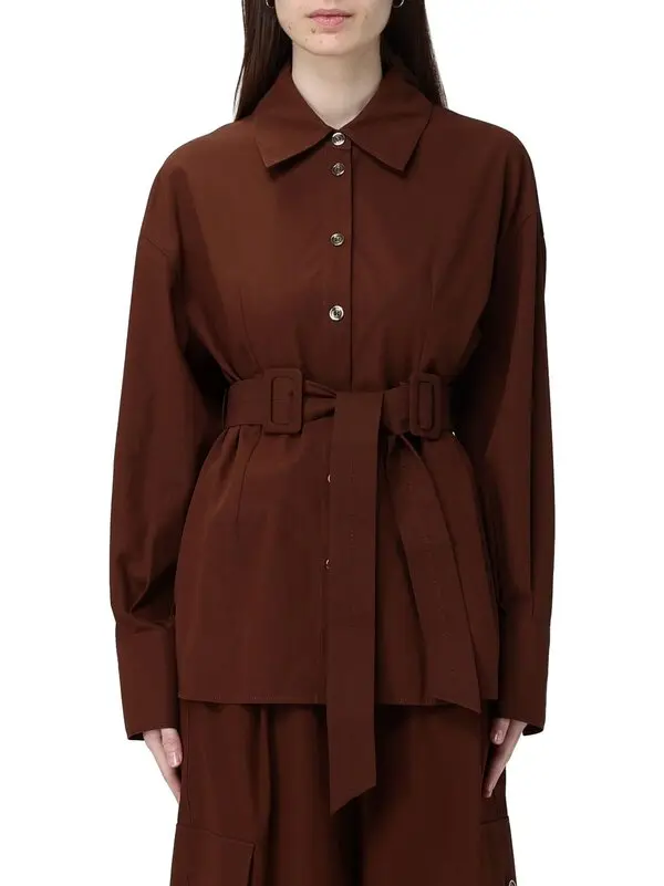 Pinko Belted Cotton Shirt Jacket - Brown