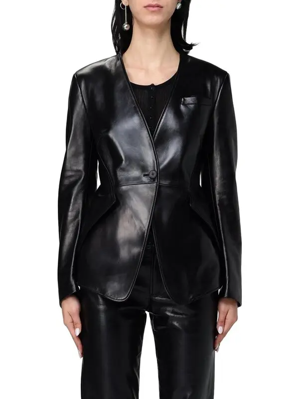 Alexander McQueen Leather Jacket With Classic Collar - Black