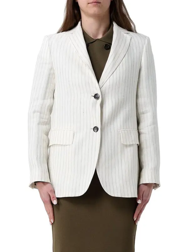Max Mara Double-breasted Linen Blazer With Pinstripe Pattern - Beige