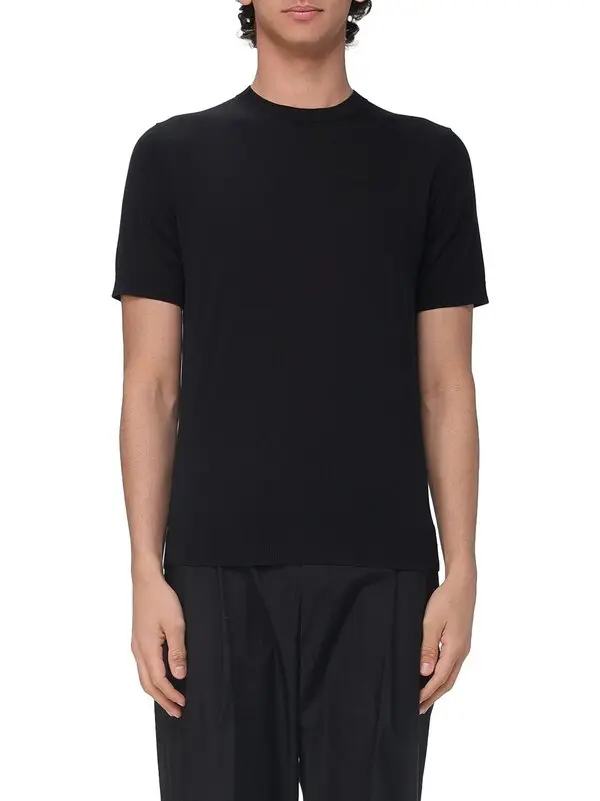 PAOLO PECORA Short Sleeve Silk Cotton Blend Sweater - Black