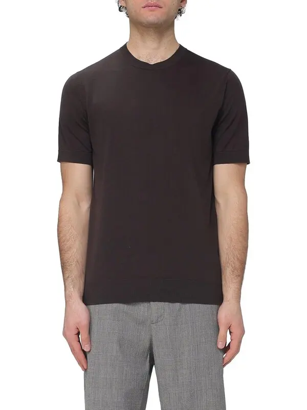 PAOLO PECORA Short Sleeve Silk Cotton Blend Sweater - Brown