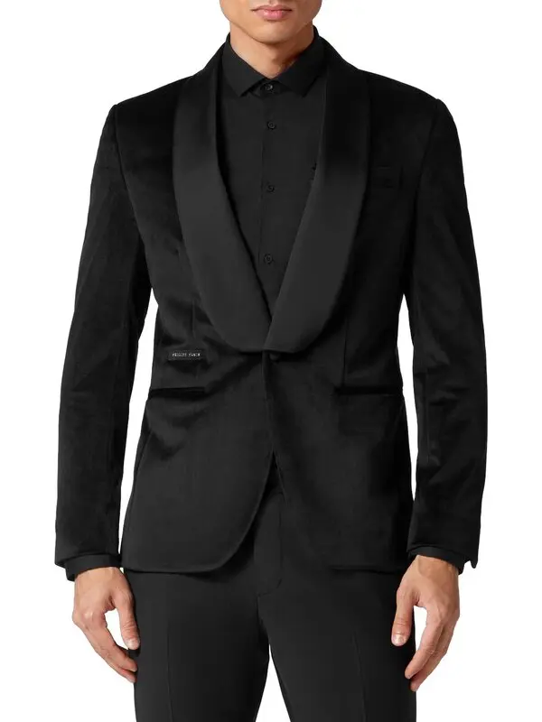 Philipp Plein Velvet Smoking Blazer With Satin Shawl Collar - Black