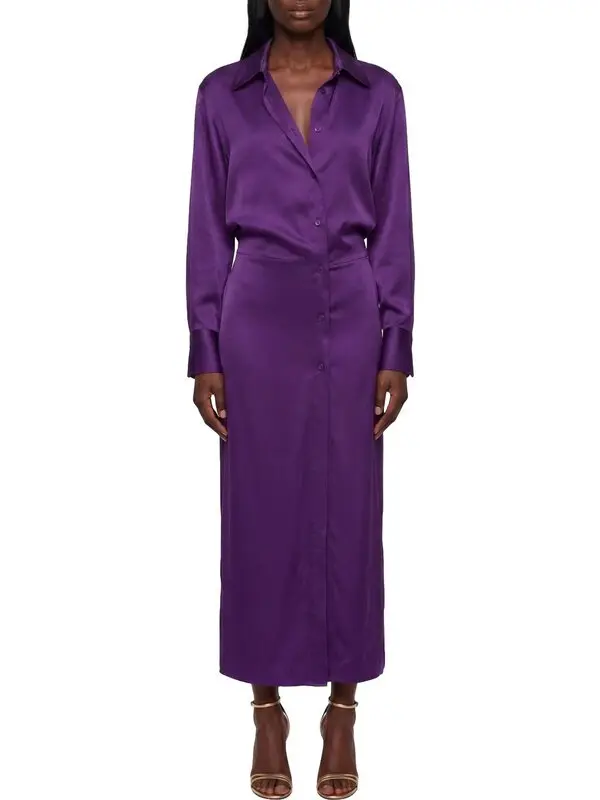 Attico Midi Chemisier Dress With Off-center Closure - Violet