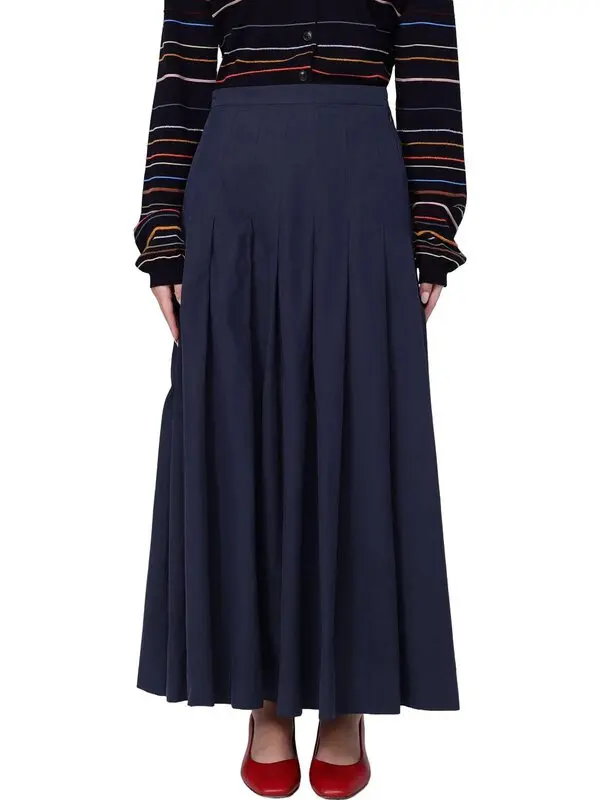 Paul Smith Pleated Cotton Blend Skirt - Blue