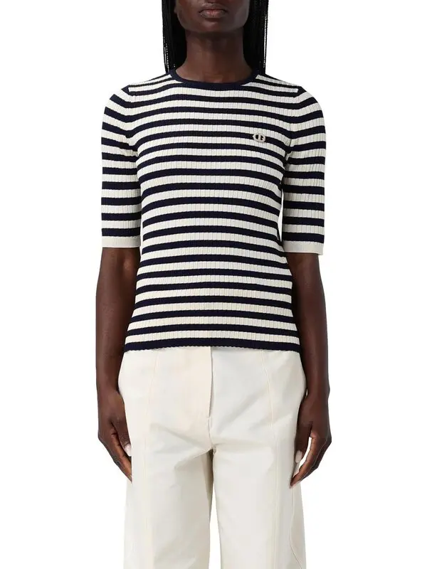 TWINSET Ribbed Stripe Knit Top - Blue