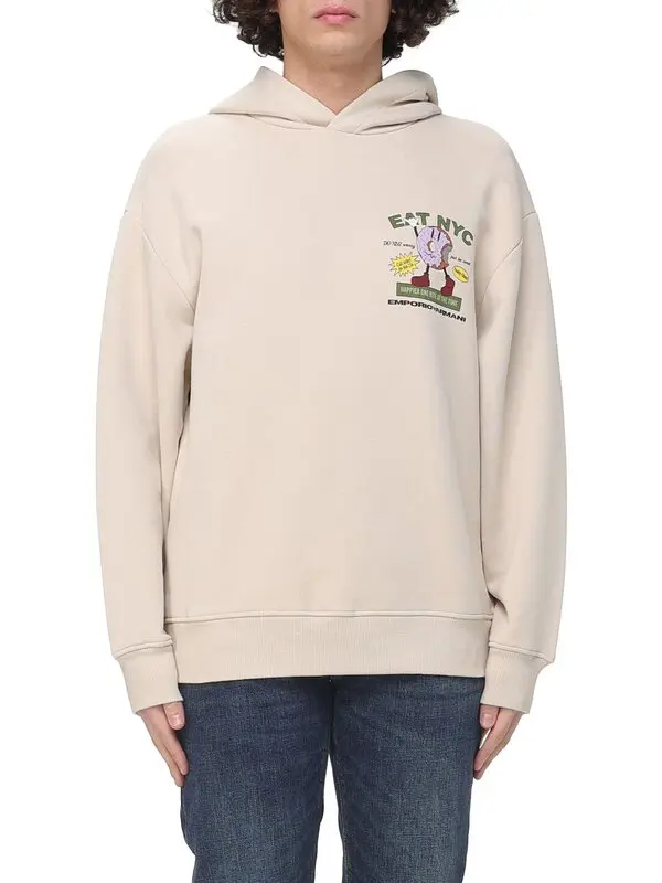 Emporio Armani Cotton Graphic Print Hoodie - Beige