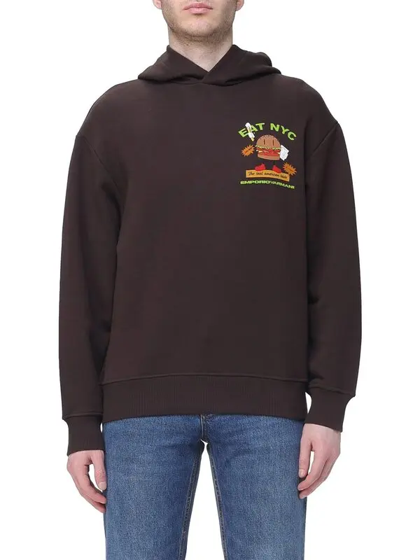 Emporio Armani Cotton Graphic Print Hoodie - Brown