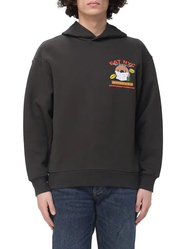Emporio Armani Cotton Graphic Print Hoodie - Grey