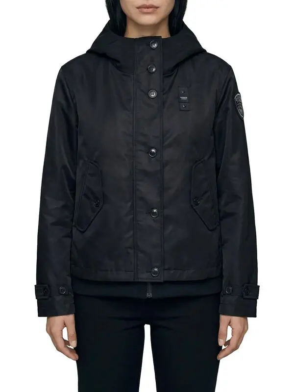 BLAUER. Hooded Logo Windbreaker Jacket - Black