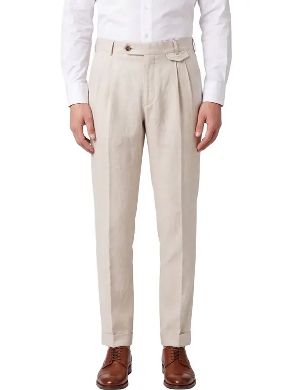 SANTANIELLO Tailored Cotton And Linen Trousers - Mastic