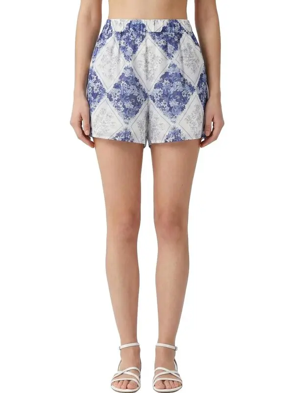 TWINSET Floral Raffia And Cotton Shorts - Blue