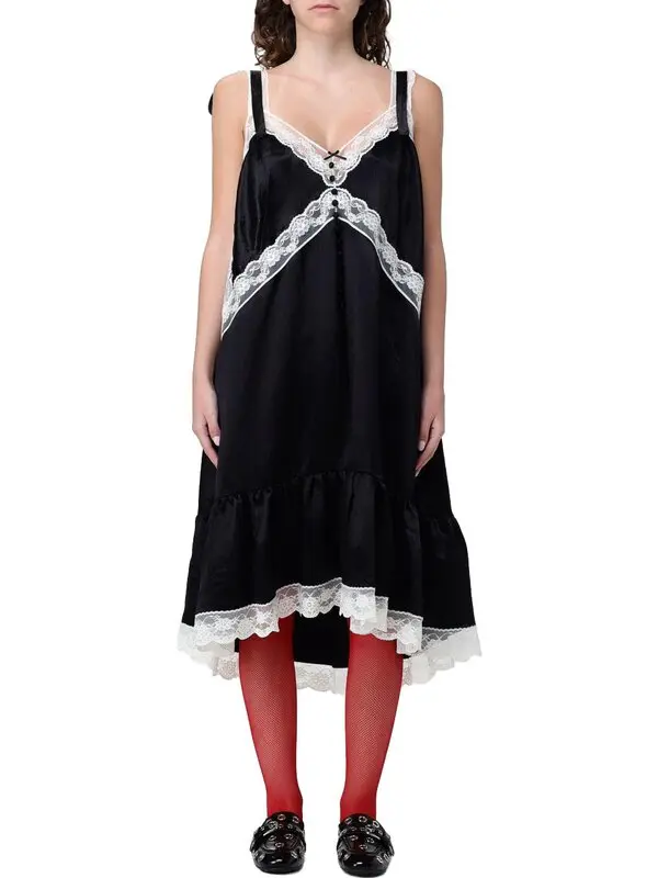 Marc Jacobs Acetate Satin Midi Slip Dress With Lace Inserts - Black