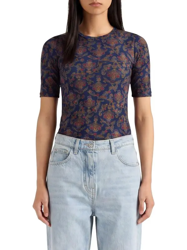 Momoni Printed Stretch T-shirt - Blue