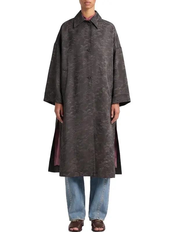 Momoni Jacquard Viscose Oversize Coat - Brown